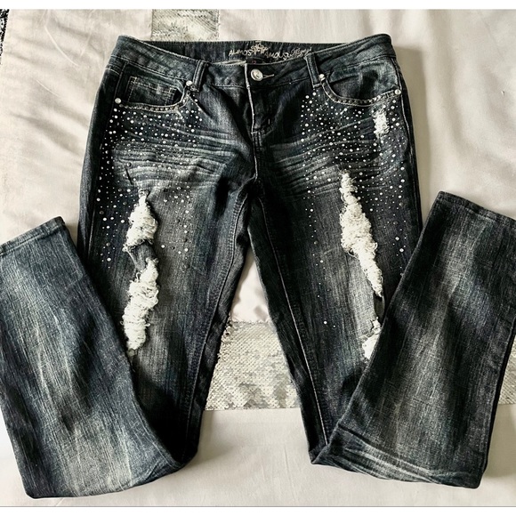Almost Famous | Jeans | Almost Famous Stretch Distressed Rhinestones ...